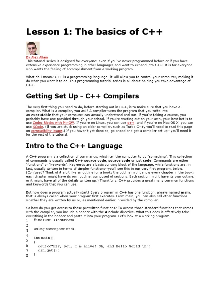 Lesson 1: The Basics of C++: Getting Set Up - C++ Compilers | PDF | Variable (Computer Science ...