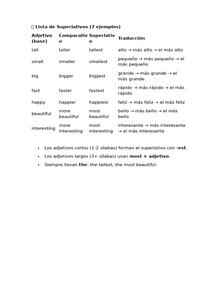Ejemplos de Superlativos en Inglés | PDF