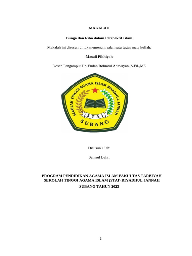 Bunga Dan Riba Dalam Perspektif Islam | PDF