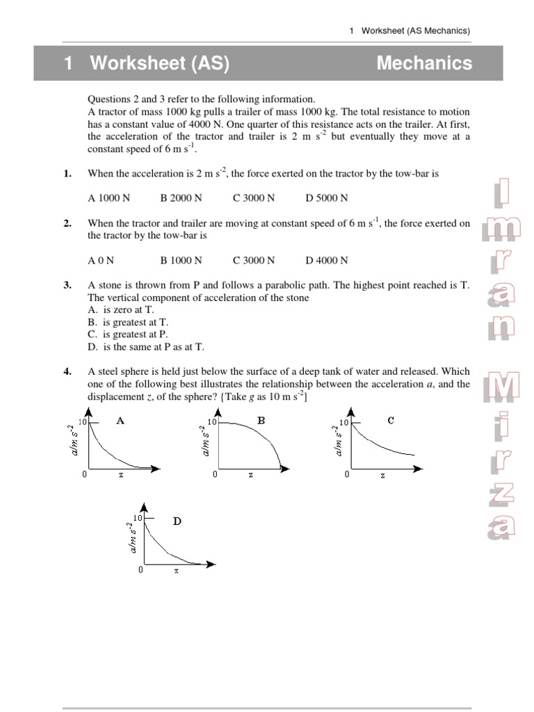 Worksheet 01 Mechanics | PDF | Collision | Force