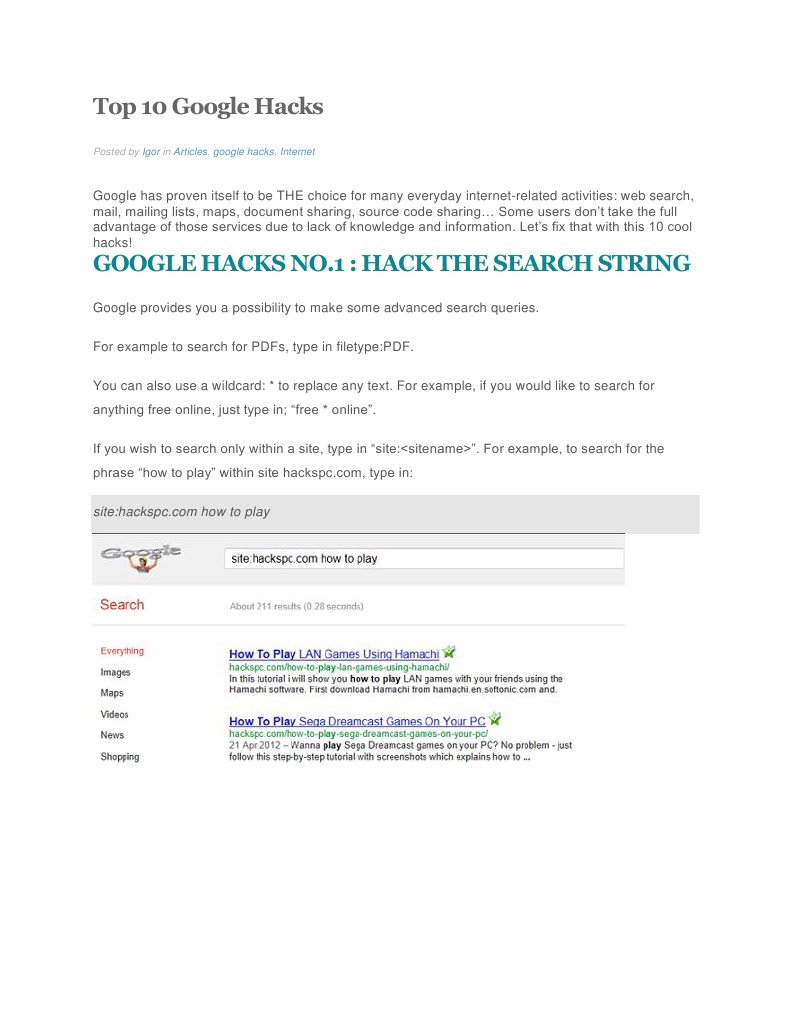 Top 10 Google Hacks | PDF | Google | Email