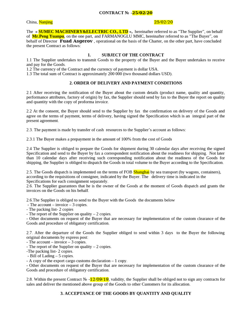 Chinese Contract Sample Agreement | PDF | Invoice