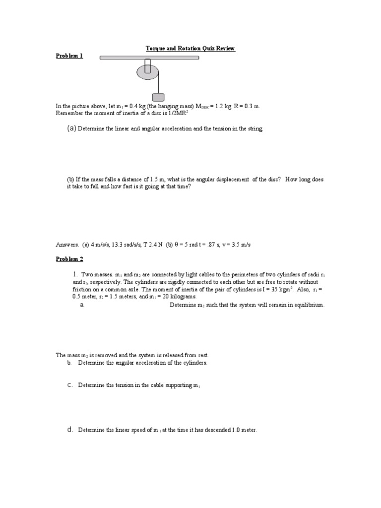Torque and Rotation Quiz Review | PDF | Torque | Inertia