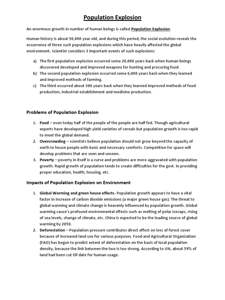 Problems of Population Explosion | PDF | Human Overpopulation | Global ...
