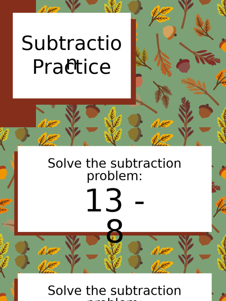 Autumn Subtraction Practice Presentation in Brown Green Illustrative ...