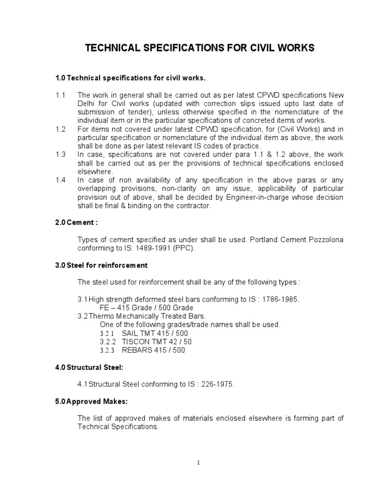 Civil Works Technical Specifications | PDF | Specification (Technical ...