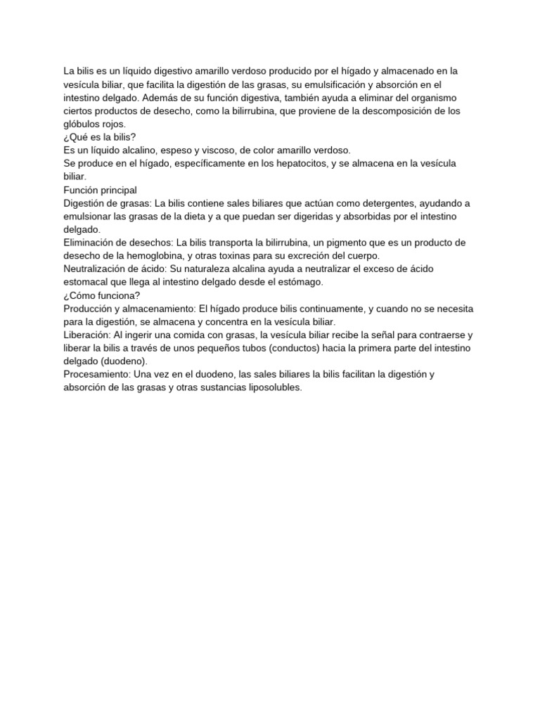 La Bilis Es Un Líquido Digestivo Amarillo Verdoso Producido Por El ...
