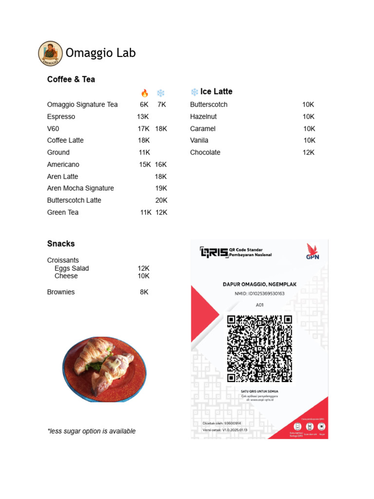 Omaggio Lab Coffee & Tea Menu | PDF