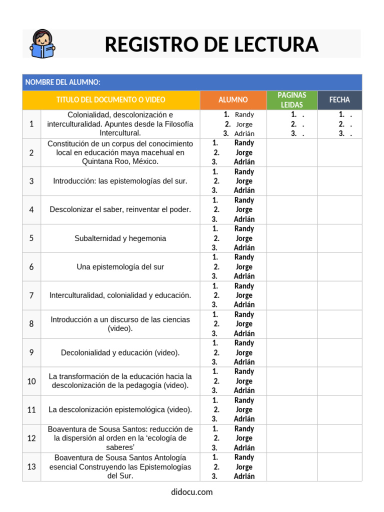 Registro de Lectura | PDF | Educación en artes liberales