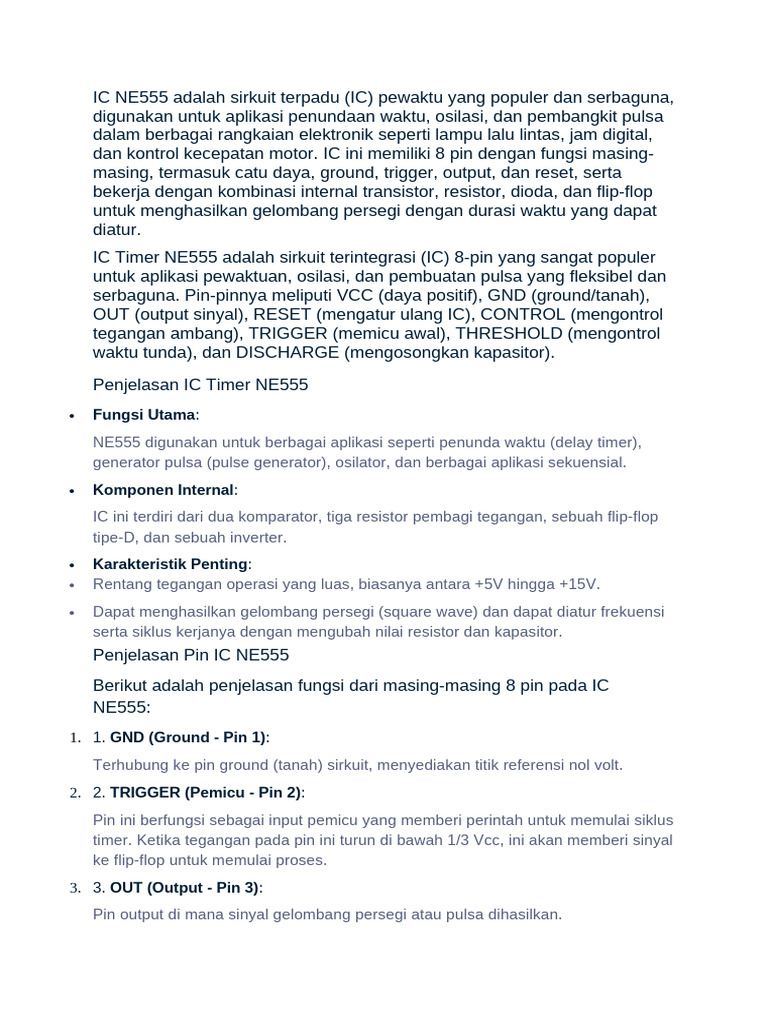 Skema IC NE555 dan Fungsinya | PDF