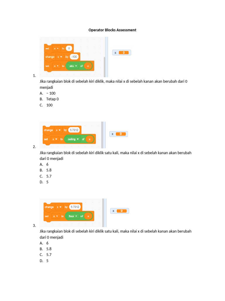 Operator Blocks Assessment | PDF
