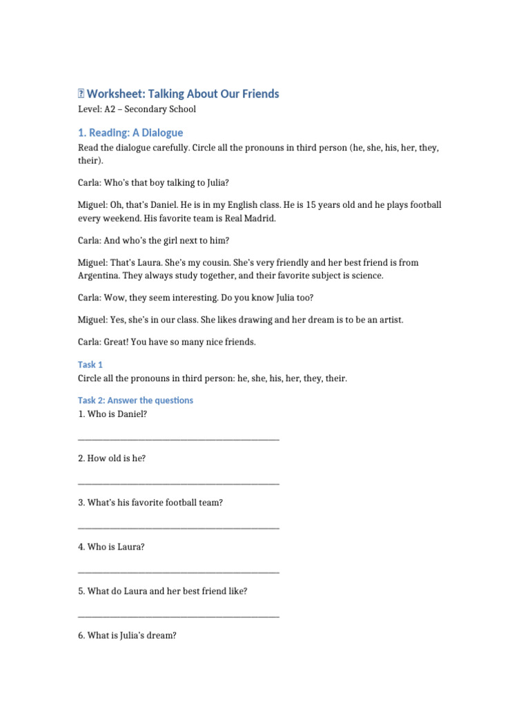 English Worksheet: Talking About Friends | PDF