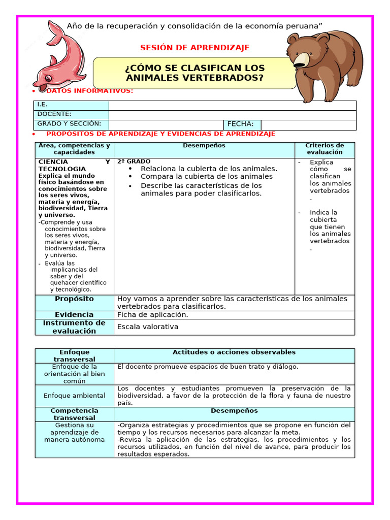 Clasificación de Animales Vertebrados | PDF | Aprendizaje | Evaluación