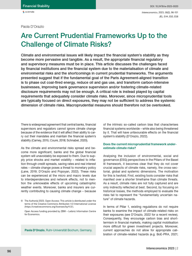 Are Current Prudential Frameworks Up To The Challenge of Climate Risks ...