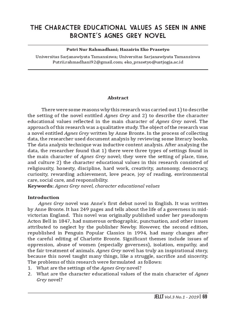 Character Values in Agnes Grey Analysis | PDF | Agnes Grey | Methodology
