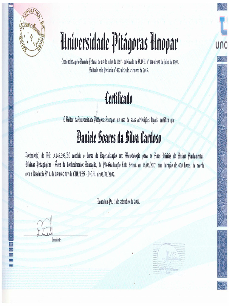 Diploma Pós Graduação - Daniele | PDF