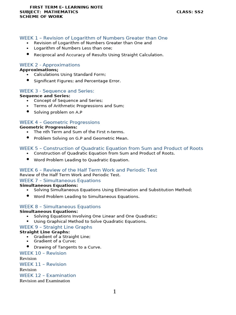 First Term Ss2 Mathematics | PDF | Quadratic Equation | Equations