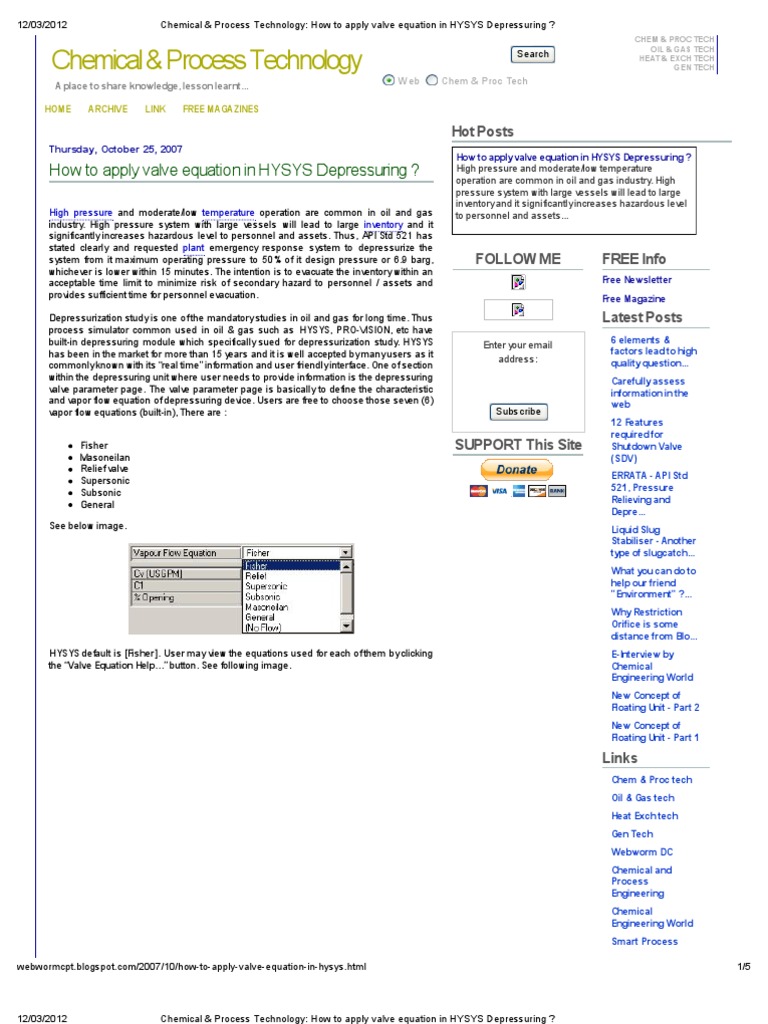HYSYS Valve Equation for Depressuring | PDF | Gases | Valve