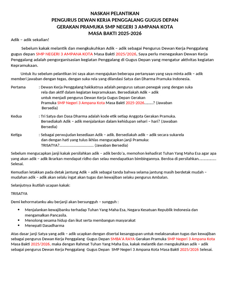 Naskah Dan Sk Pelantikan Dkp Pramuka | PDF