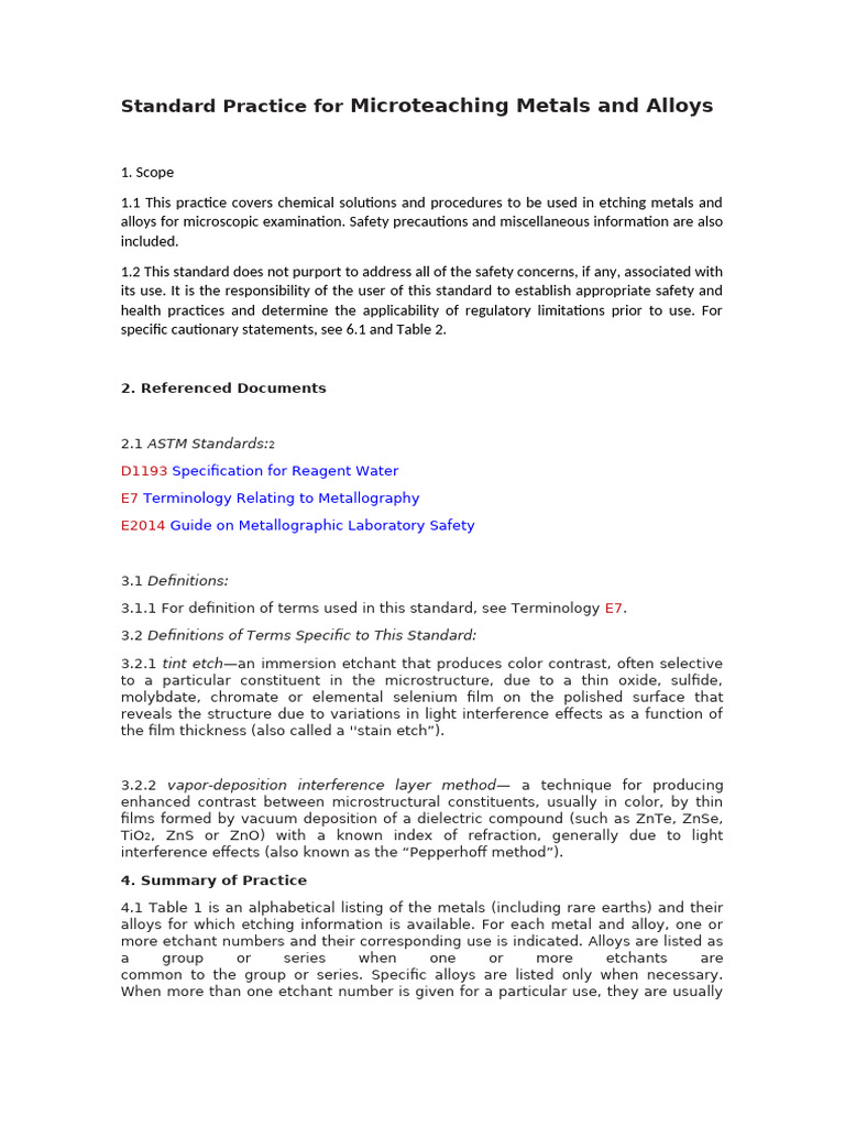 Microetching Techniques for Metals & Alloys | PDF | Physical Sciences ...