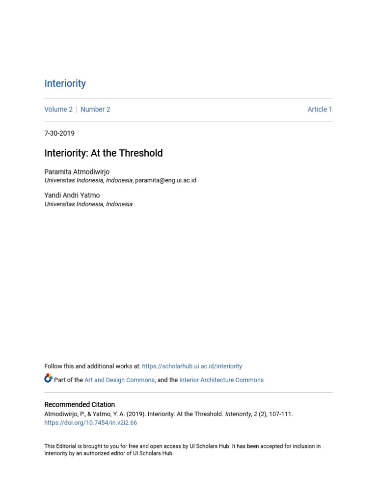 Interiority: Exploring Spatial Thresholds | PDF | Space | Thought