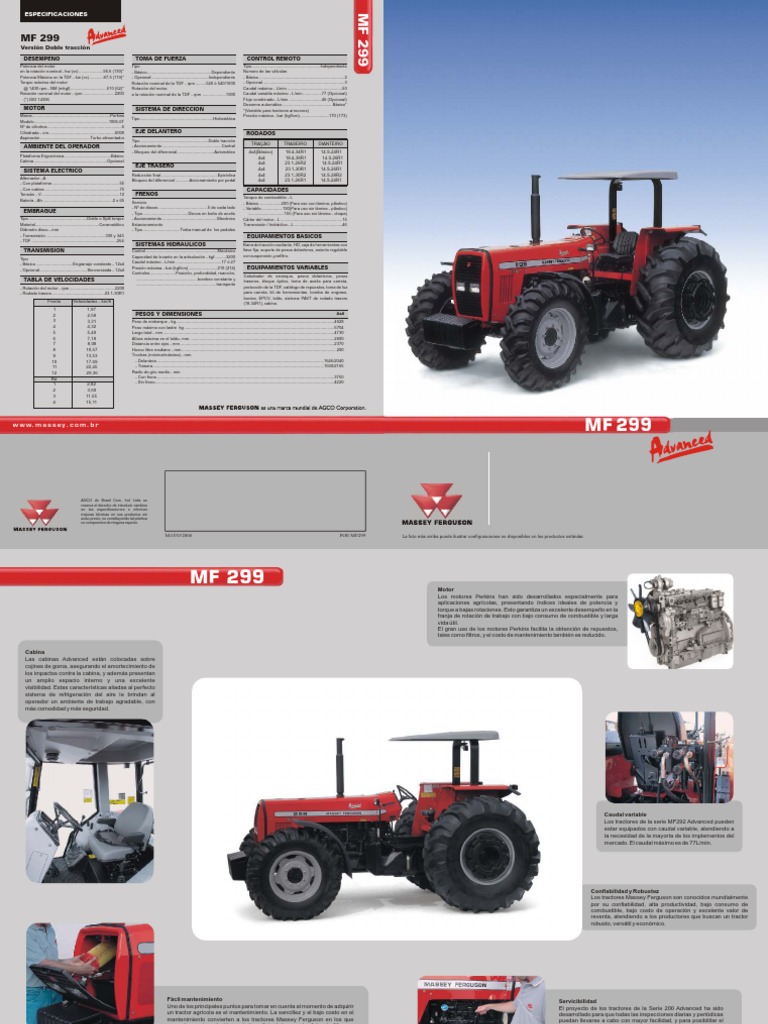 Ficha Tecnica Massey Ferguson MF299 | Tractor | Transmisión (Mecánica ...