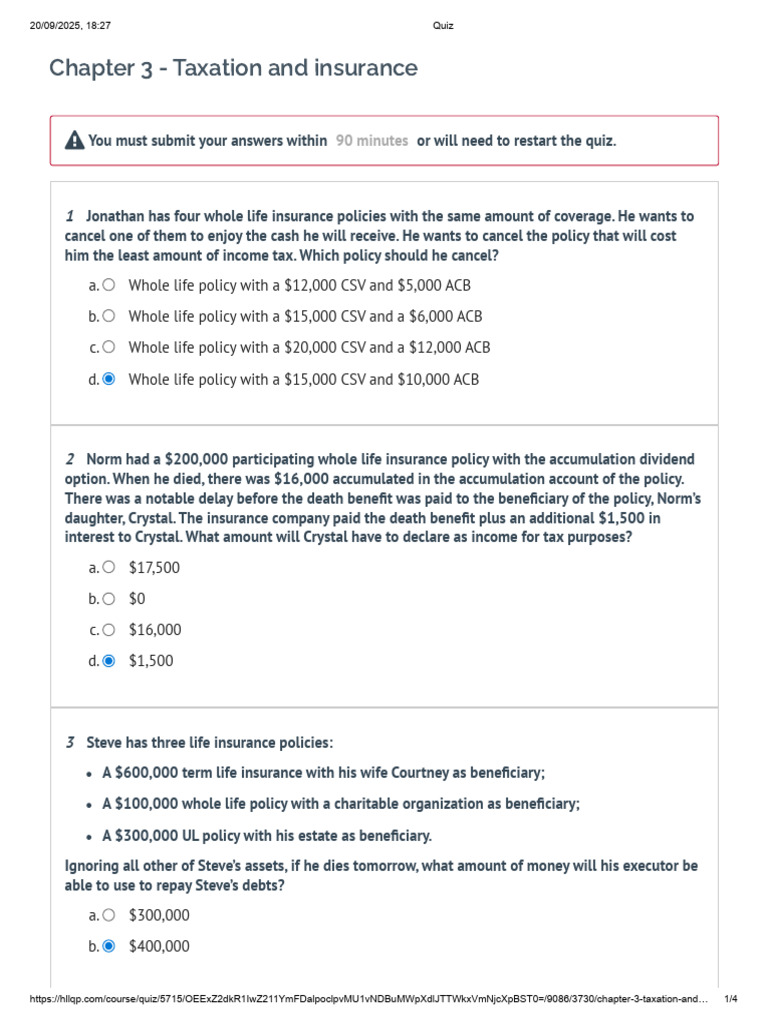 Quiz Chapter 3 | PDF | Life Insurance | Insurance