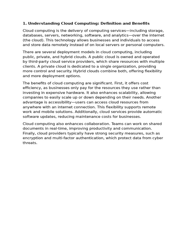 Understanding Cloud Computing Definition And Benefits Pdf