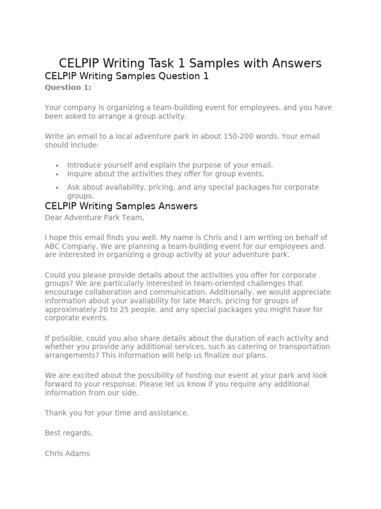 CELPIP Writing Task 1 Email Samples | PDF