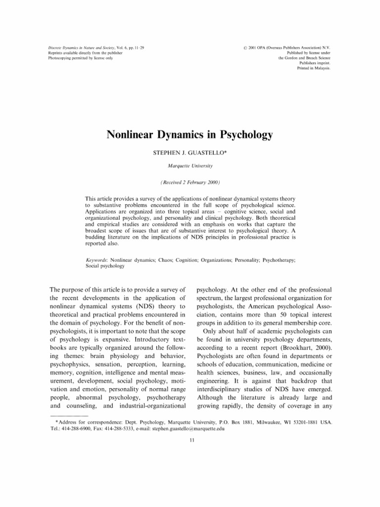 Nonlinear Dynamics in Psychology Survey | PDF | Motivational | Motivation