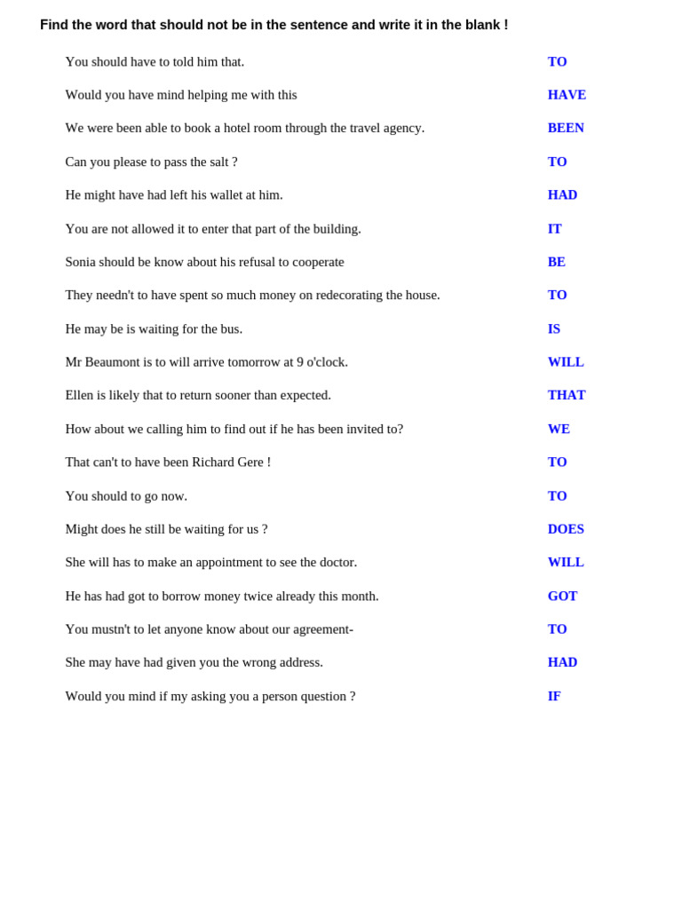 Identify Incorrect Words in Sentences | PDF