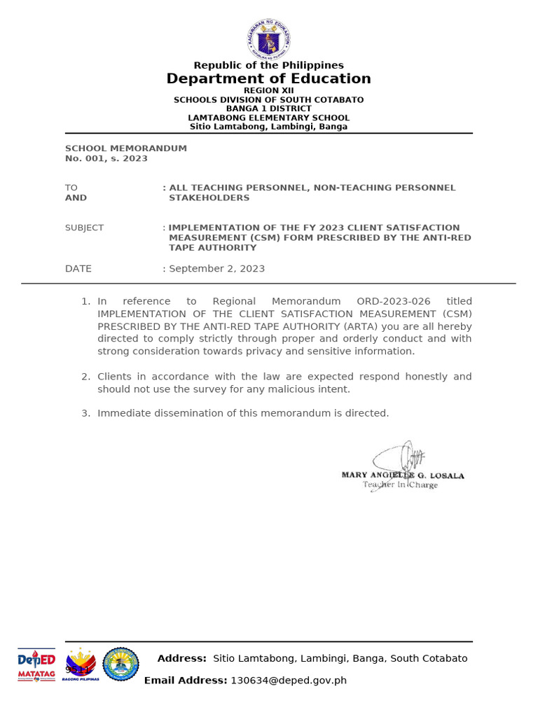Memo School For CSM | PDF