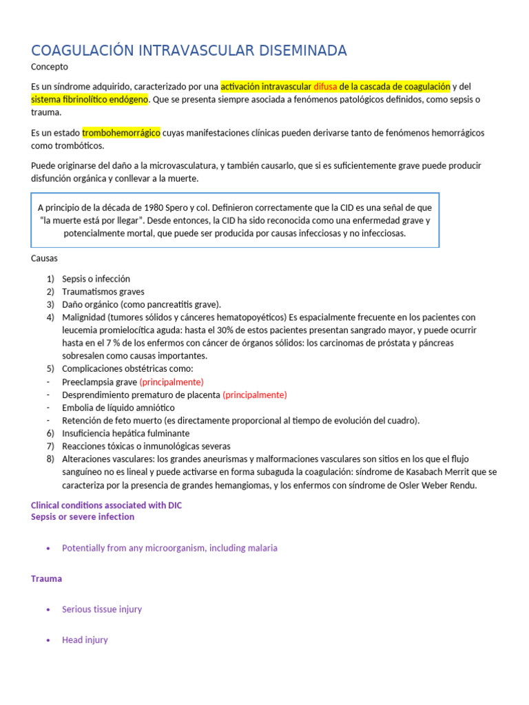 Coagulación Intravascular Diseminada: Causas y Efectos | PDF ...