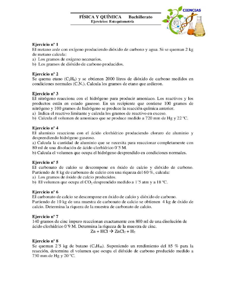 Ejercicios Con Soluciones de Quimica 2 ESO 16 Ejercicios Paso A Paso de ...