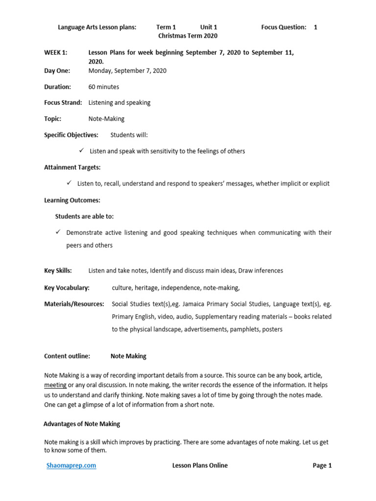 Note-Making Lesson Plan for Students | PDF | Information | Human ...