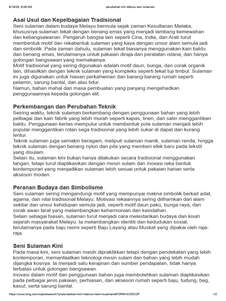 Evolusi Seni Sulaman Melayu Modern | PDF