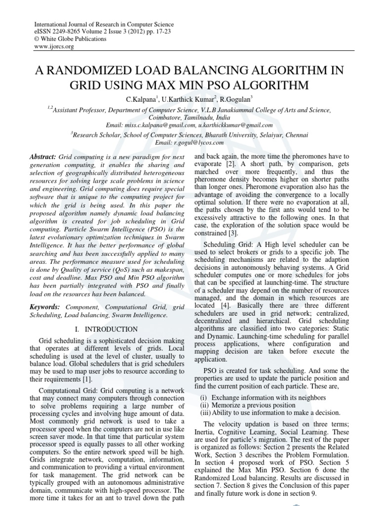 A Randomized Load Balancing Algorithm In Grid Using Max Min Pso Algorithm Pdf Grid Computing