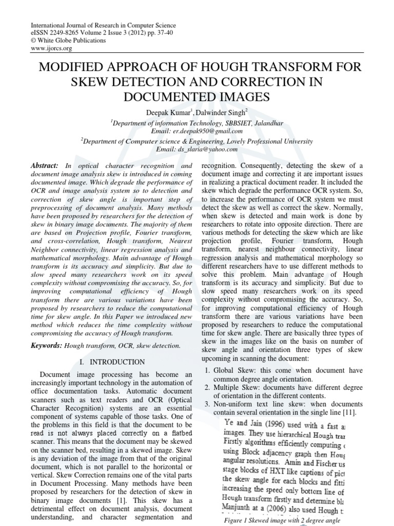Modified Approach of Hough Transform For Skew Detection and Correction in Documented Images ...
