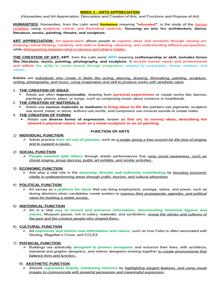 Arts Appreciation - Reviewer | PDF | Paintings | The Arts