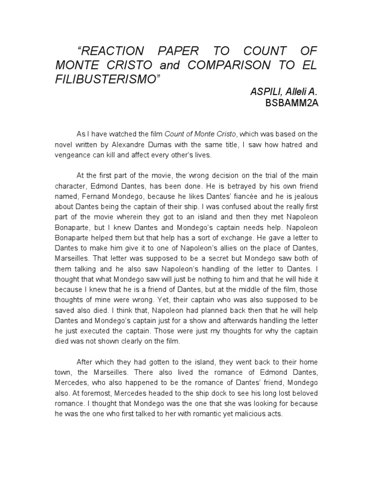 Rizal's Reflection on Monte Cristo | PDF | Edmond Dantès | The Count Of ...