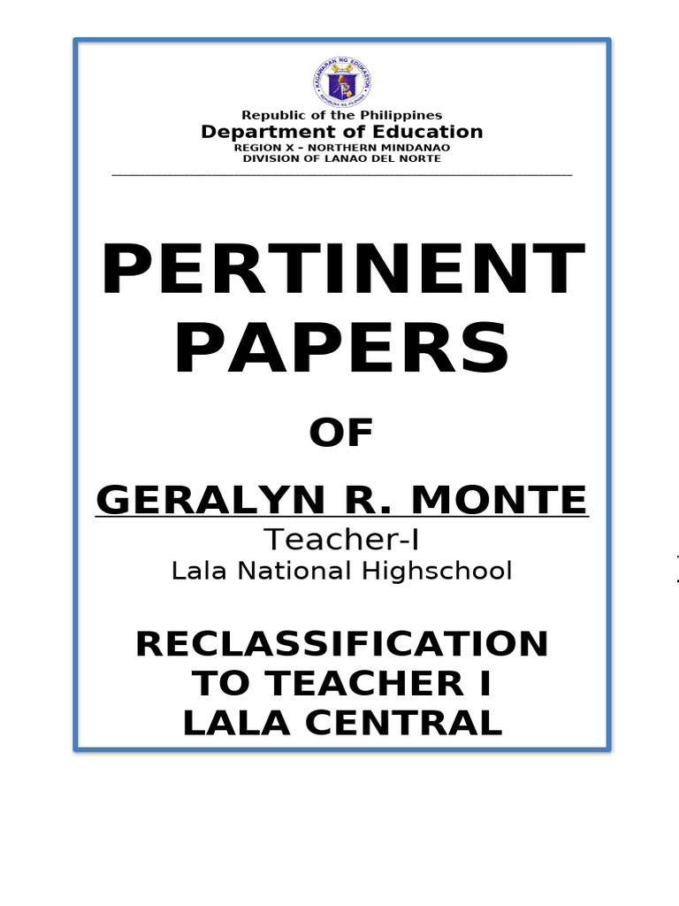 Folder Cover Page of Pertinent Documents For Application | PDF