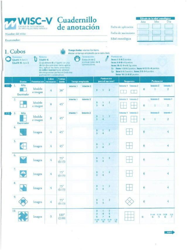 Cuadernillo de Anotación Wisc-V | PDF