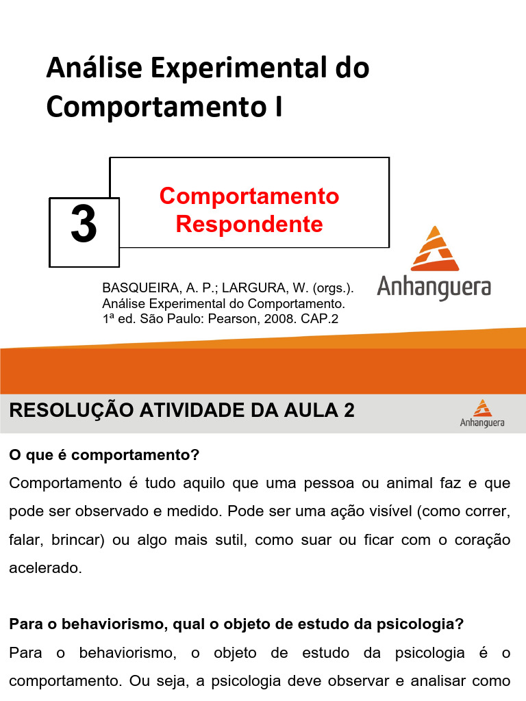 AEC Aula 3 - Comportamento Respondente e Behaviorismo | PDF | Comportamento | Aprendizado