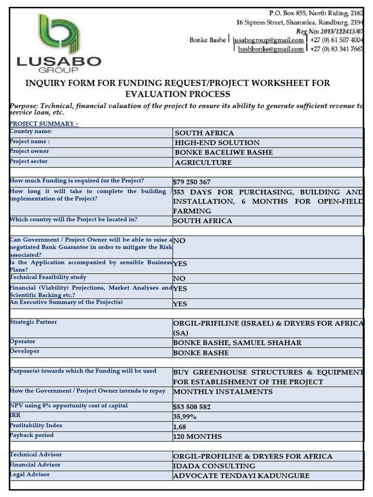 Lusabo Group Funding Request Overview | PDF | Financial Accounting ...