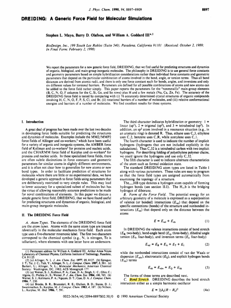 Dreiding Force Field | PDF | Force Field (Chemistry) | Chemical Bond