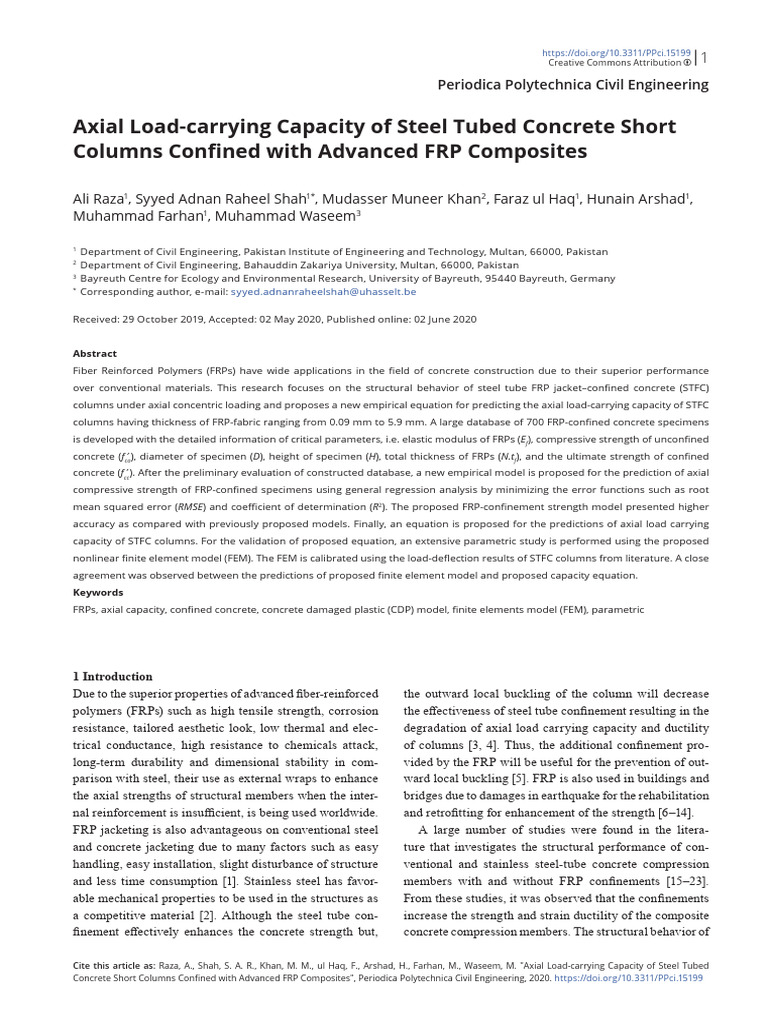Axial Load Carrying Capacity of Steel Tu | PDF | Fibre Reinforced ...