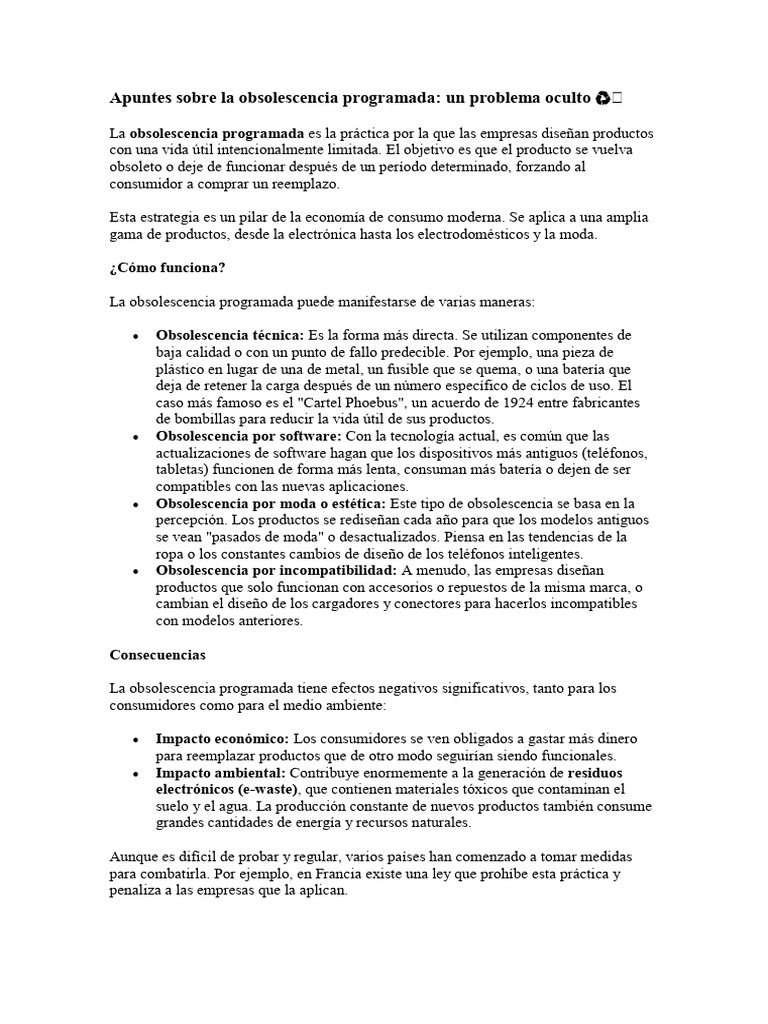 Obsolescencia Programada: Impacto y Consecuencias | PDF