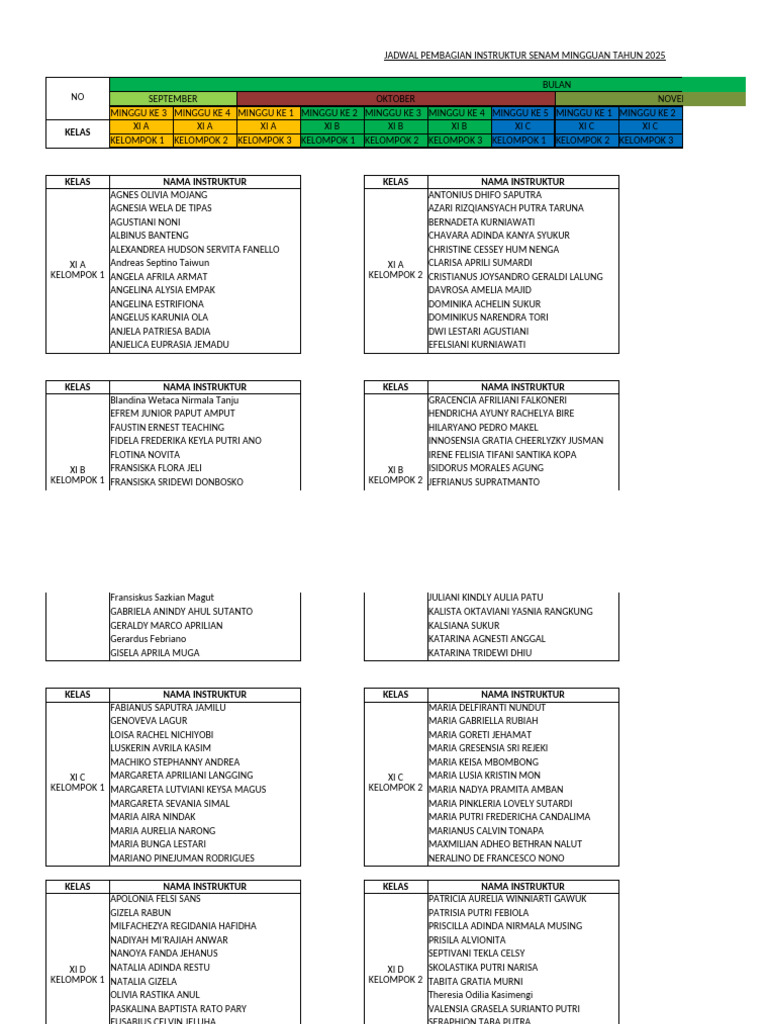 Jadwal Instruktur Senam 2025 | PDF