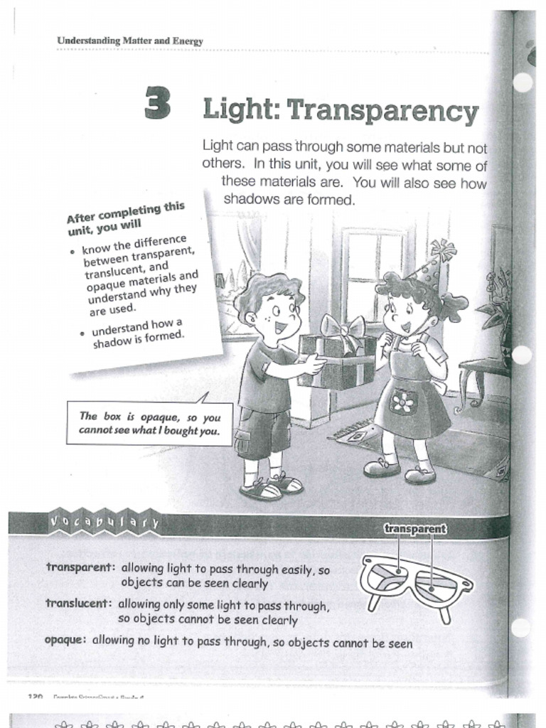 Gr. 4 Understanding Matter and Energy Unit - 03 Light-Transparency | PDF