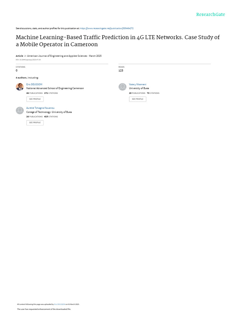 Machine Learning-Based Traffic Predictionin 4 GLTENetworks | PDF ...